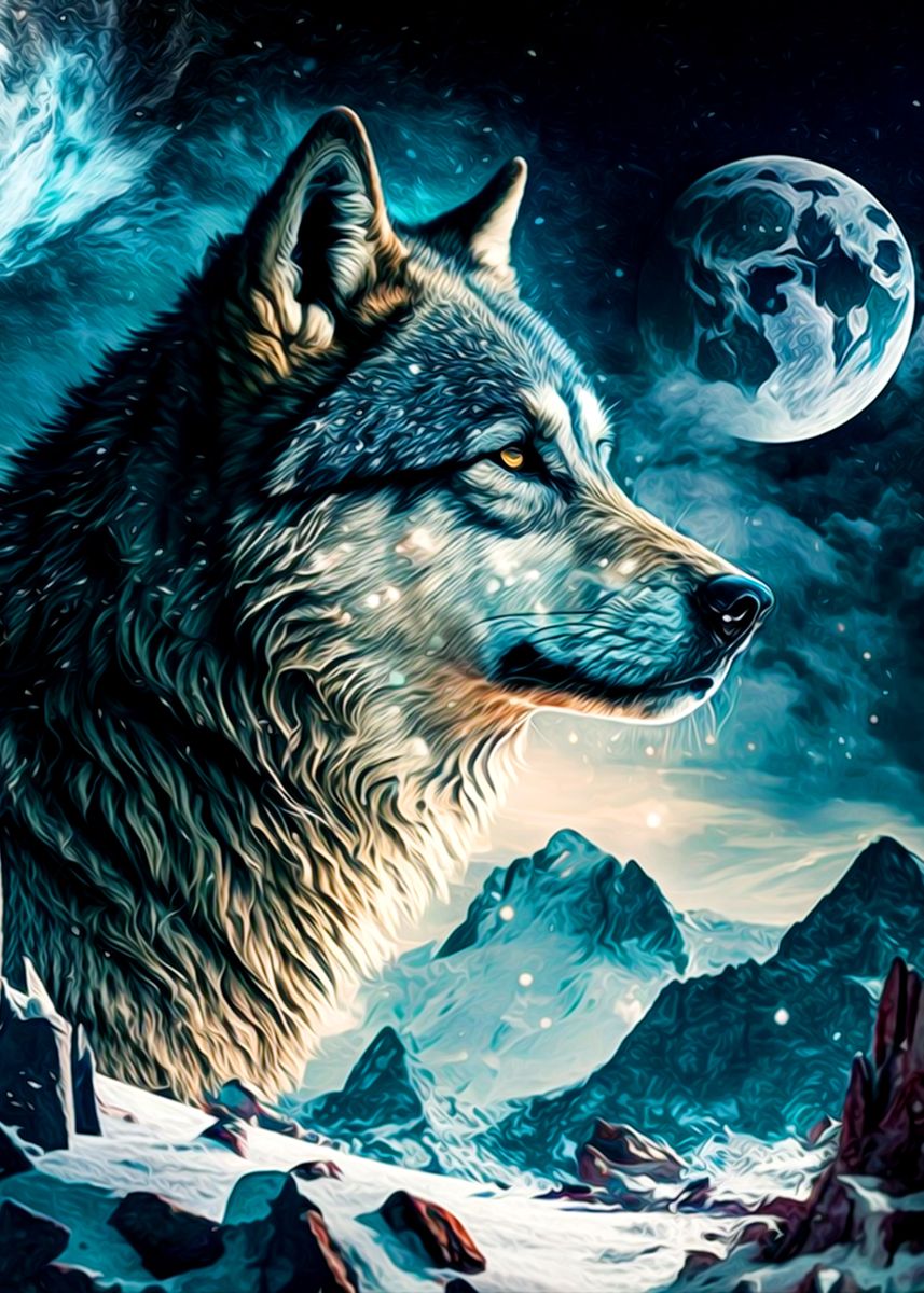'Fantasy Wolf' Poster, picture, metal print, paint by Romos Xavi | Displate