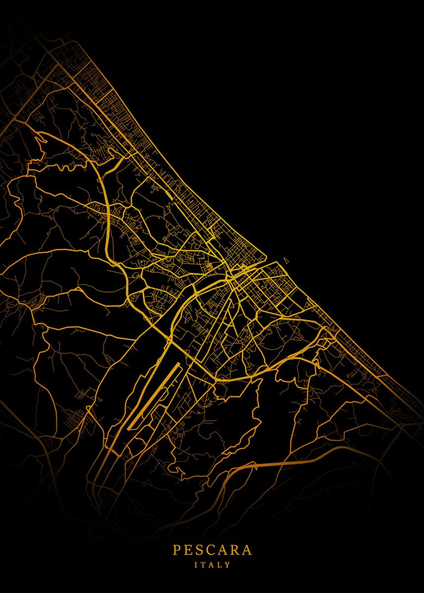 'Pescara City Map Gold' Poster, picture, metal print, paint by Trulaf Design | Displate