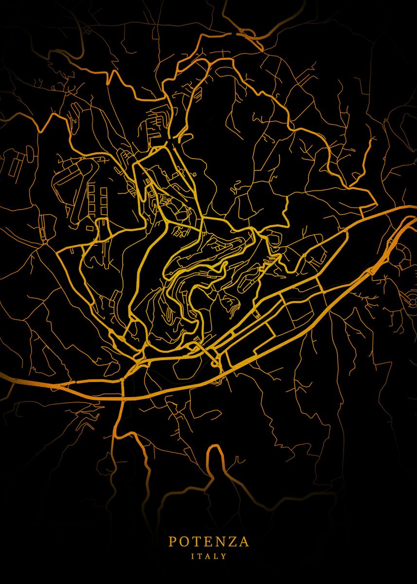 'Potenza City Map Gold' Poster, picture, metal print, paint by Trulaf ...