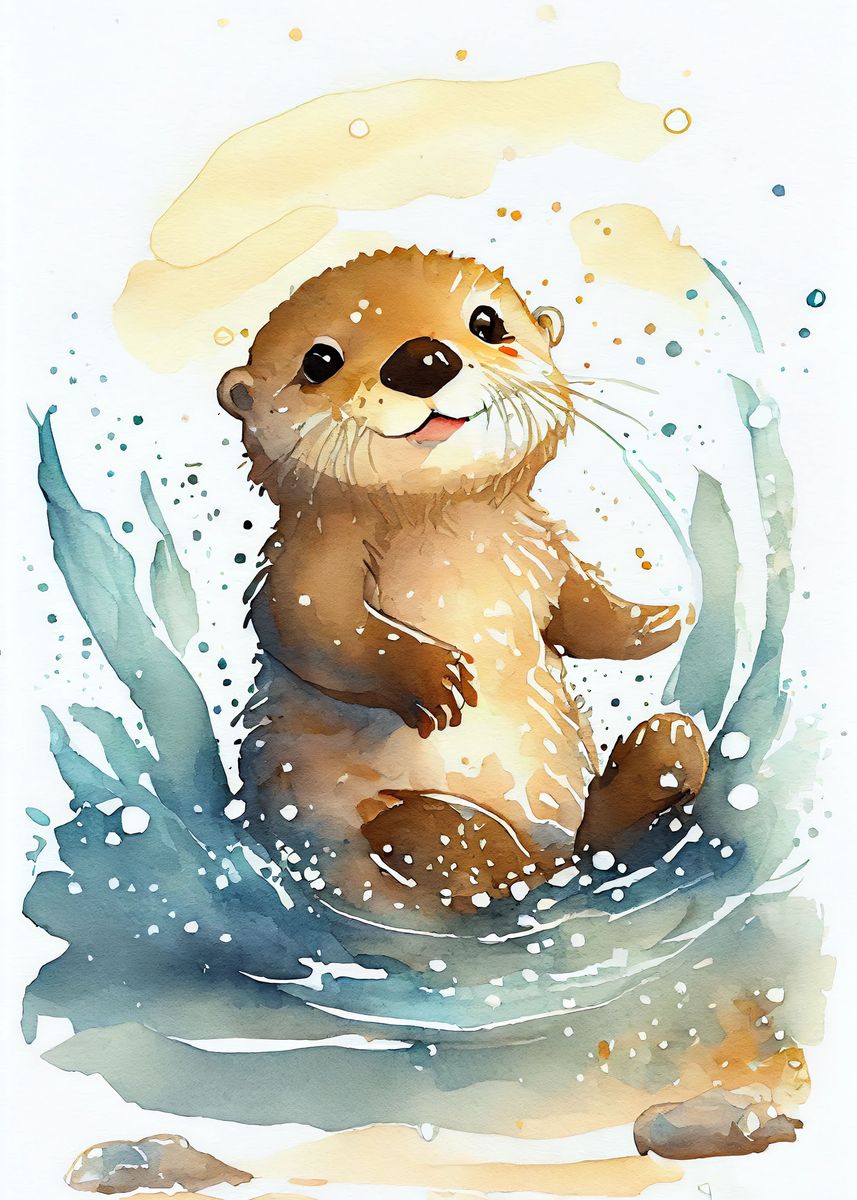 'Otter Watercolor' Poster, picture, metal print, paint by DecoyDesign ...