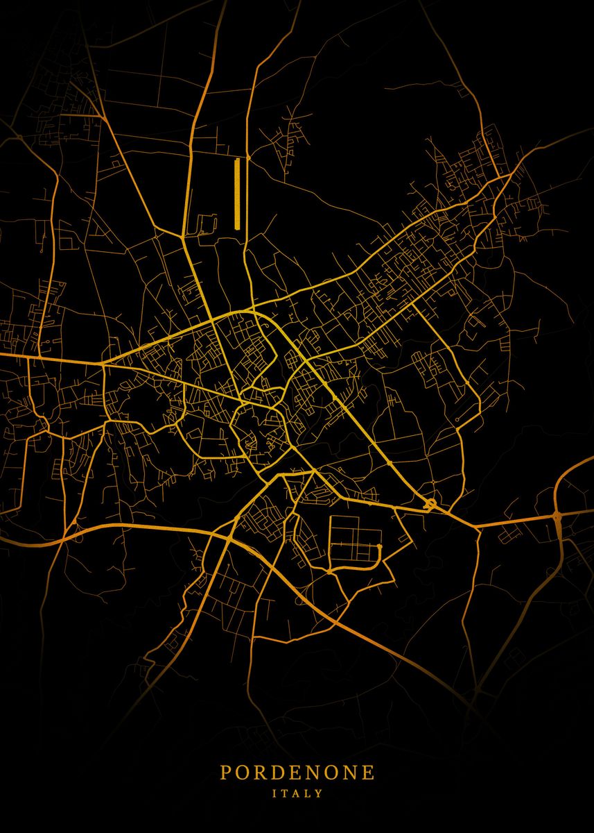 'Pordenone City Map Gold' Poster, picture, metal print, paint by Trulaf ...