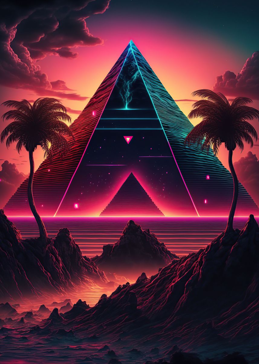 'A Pyramid in the Neon Sand' Poster, picture, metal print, paint by ...