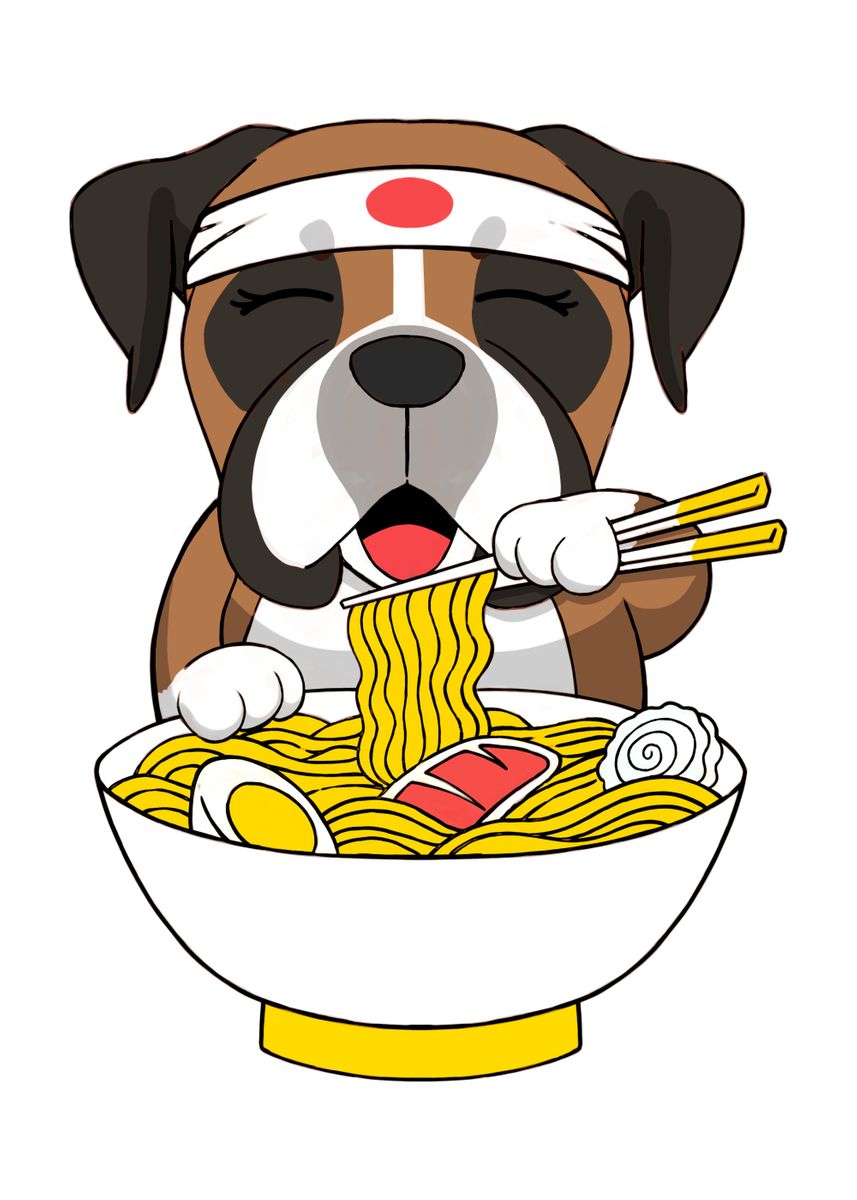 'Boxer Dog Ramen ' Poster, picture, metal print, paint by PetPrints ...