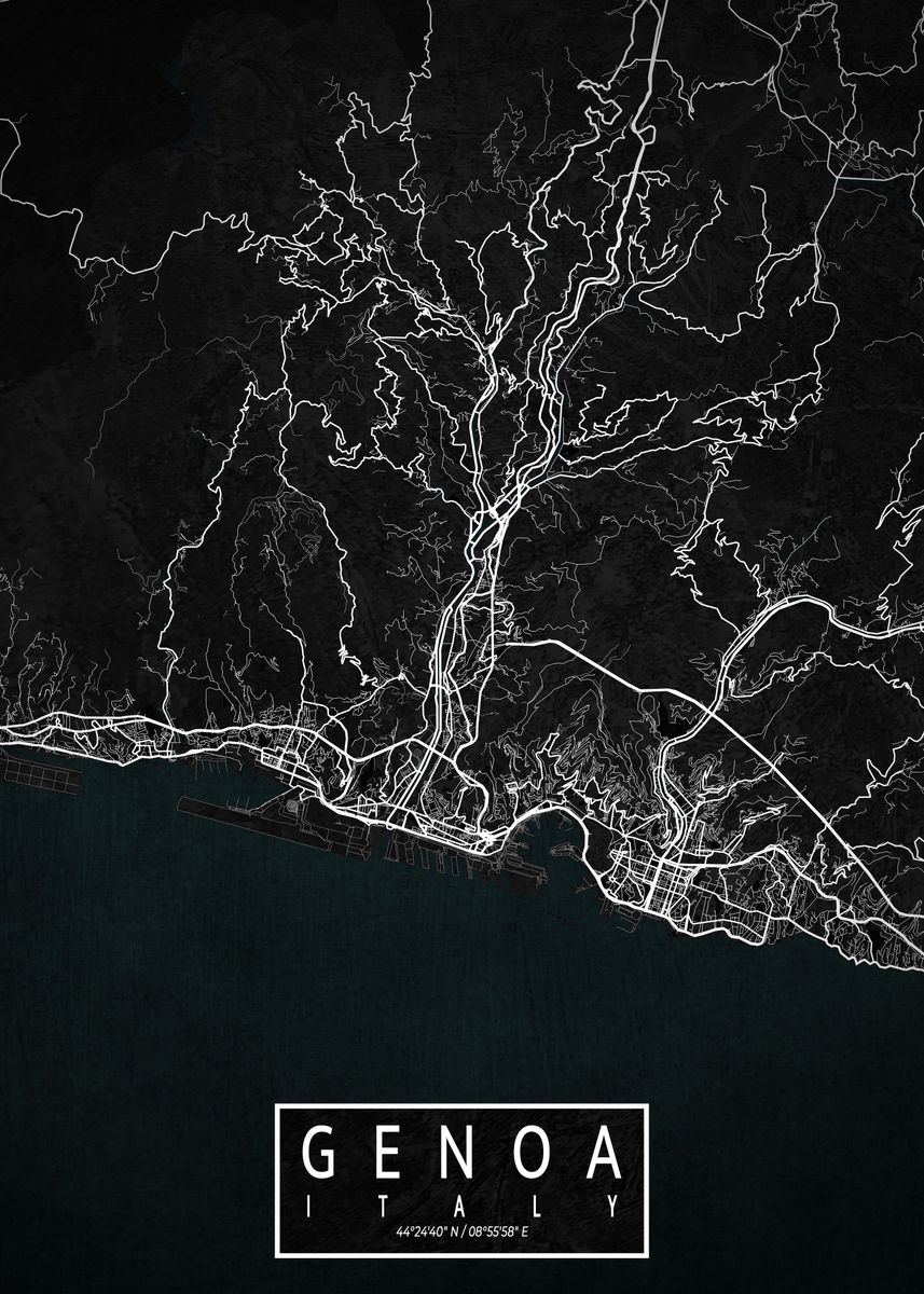 'Genoa City Map Dark' Poster by deMAP Studio | Displate