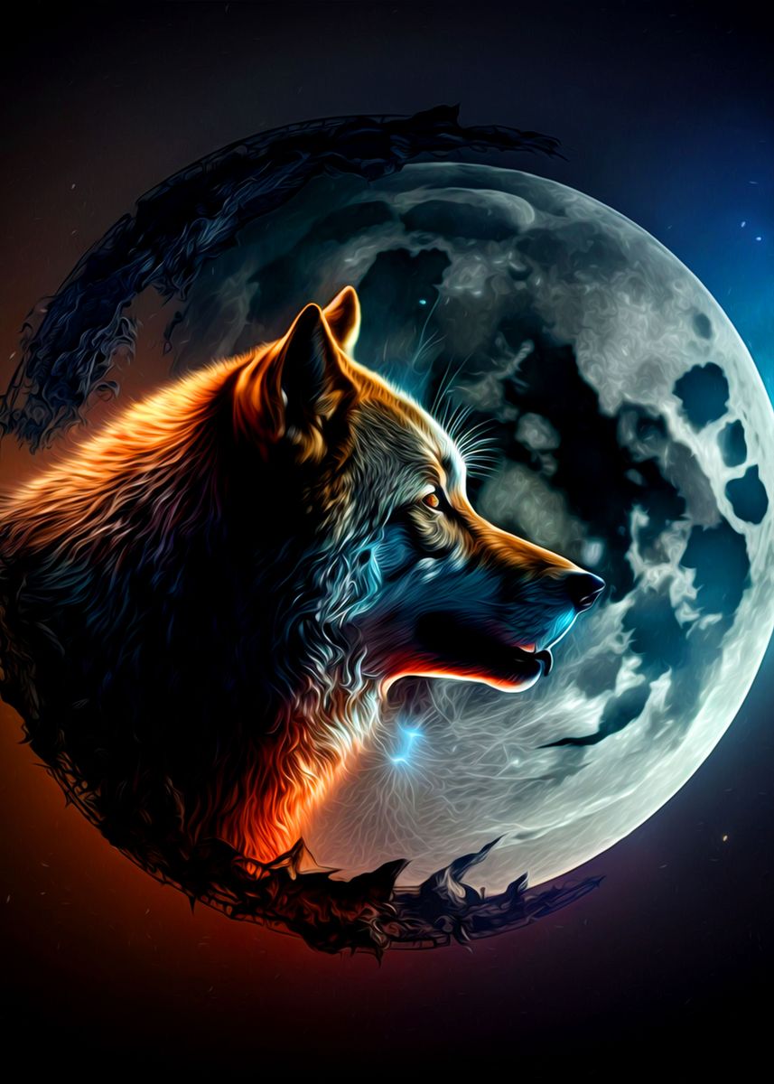 'Fantasy Wolf' Poster, picture, metal print, paint by Romos Xavi | Displate