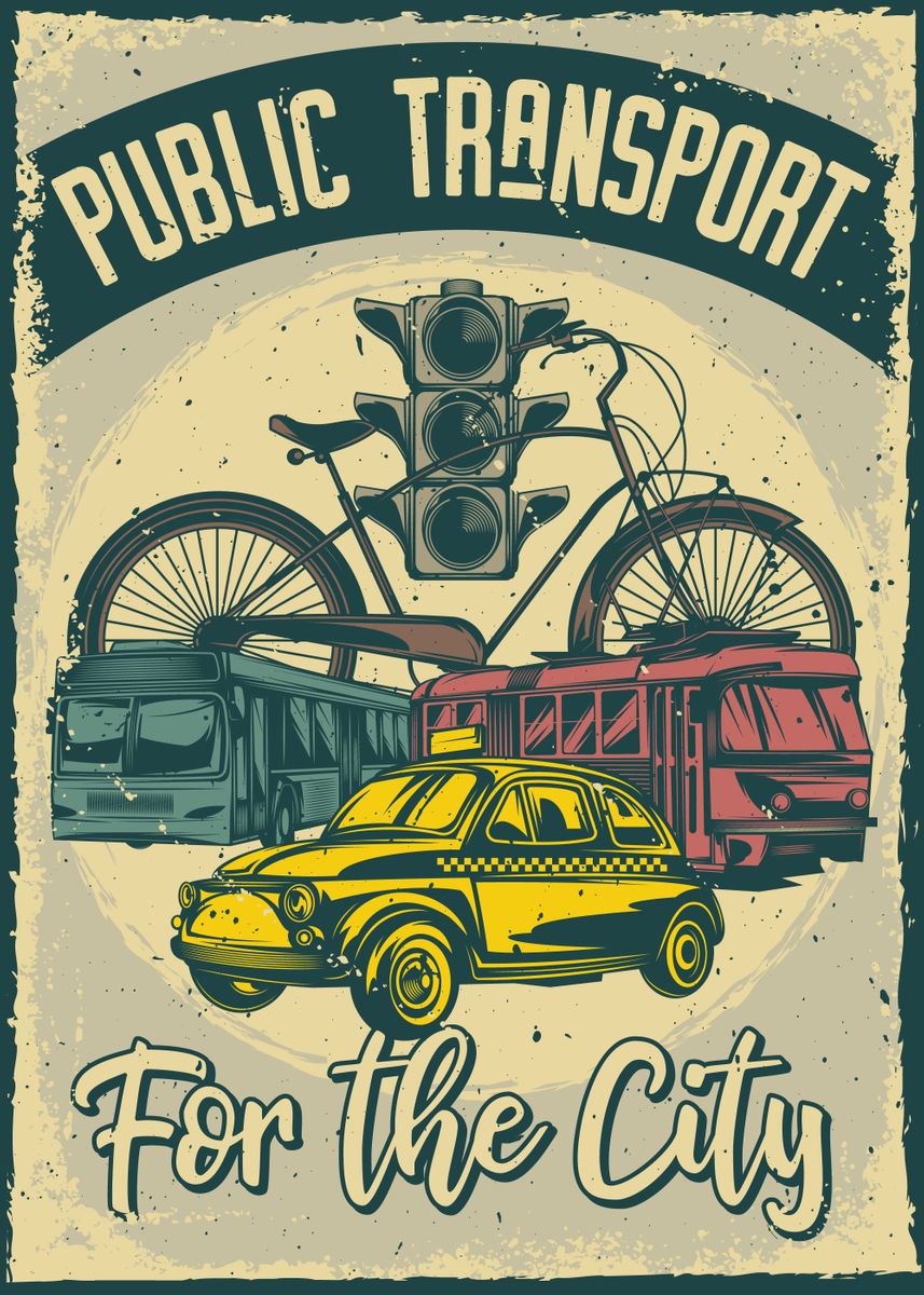 'Retro Public Transport' Poster, picture, metal print, paint by 3am ...