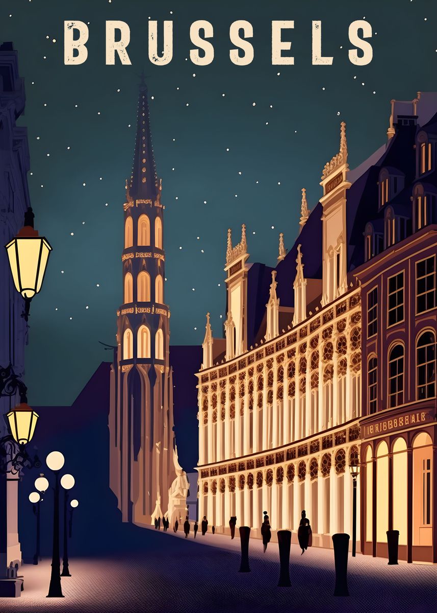 'Brussels Belgium Travel' Poster, picture, metal print, paint by Khloi ...