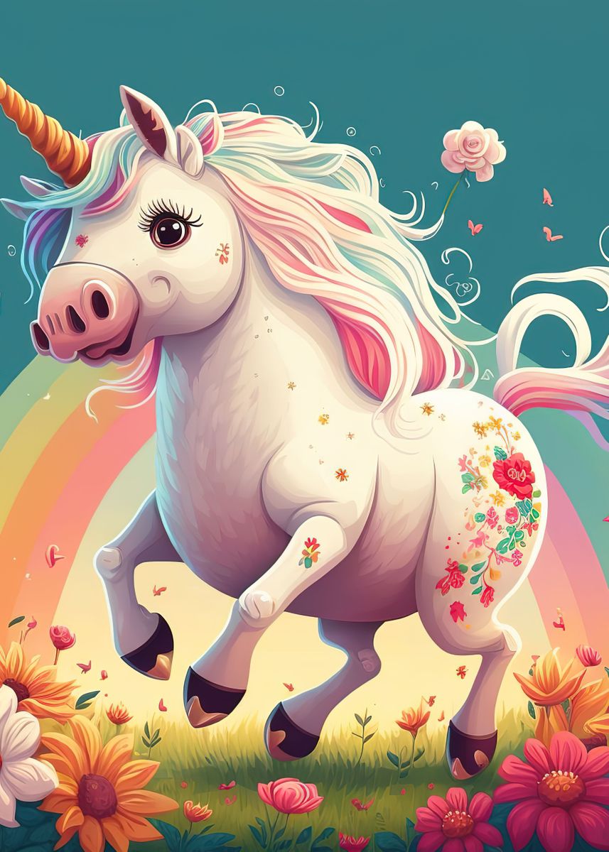 'Adorable rainbow Unicorn ' Poster, picture, metal print, paint by ...