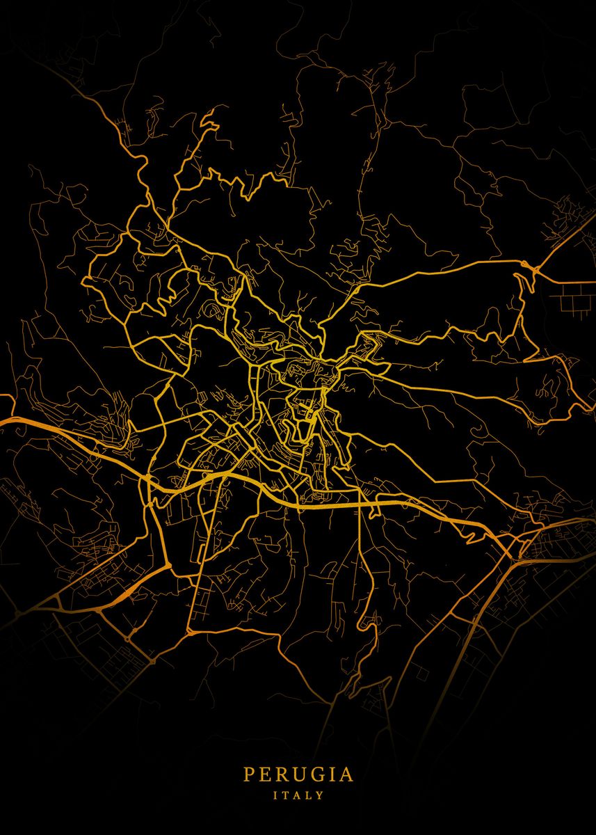 'Perugia City Map Gold' Poster, picture, metal print, paint by Trulaf ...