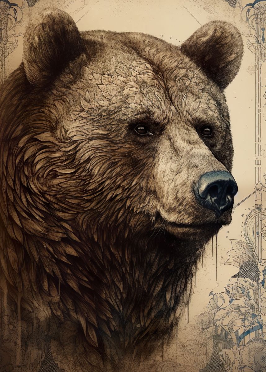 'Vintage Bear' Poster, picture, metal print, paint by PrintYourDigitals ...