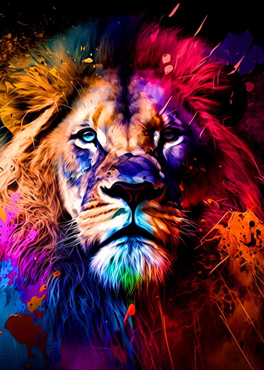 'Colorful Lion' Poster, picture, metal print, paint by minh doan | Displate