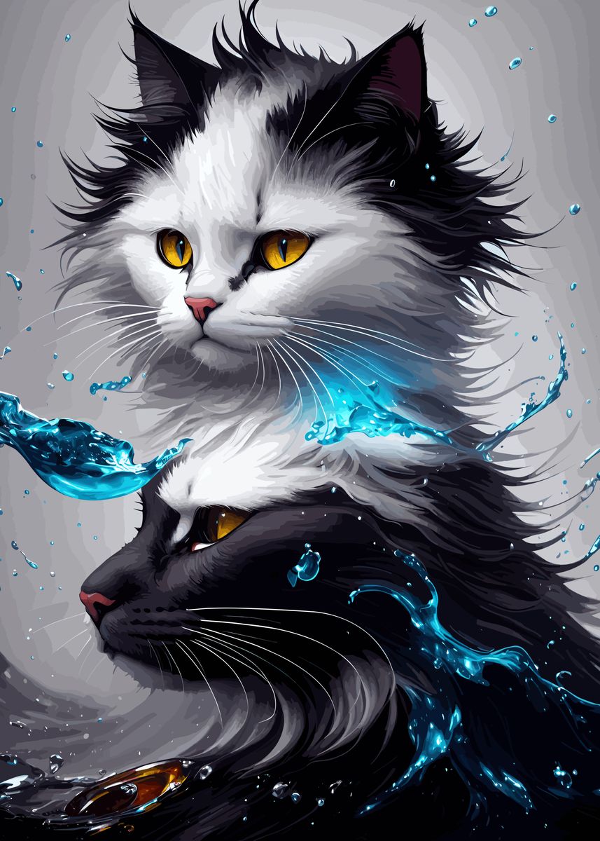 'Two Cats Contemporary Art' Poster, picture, metal print, paint by ...