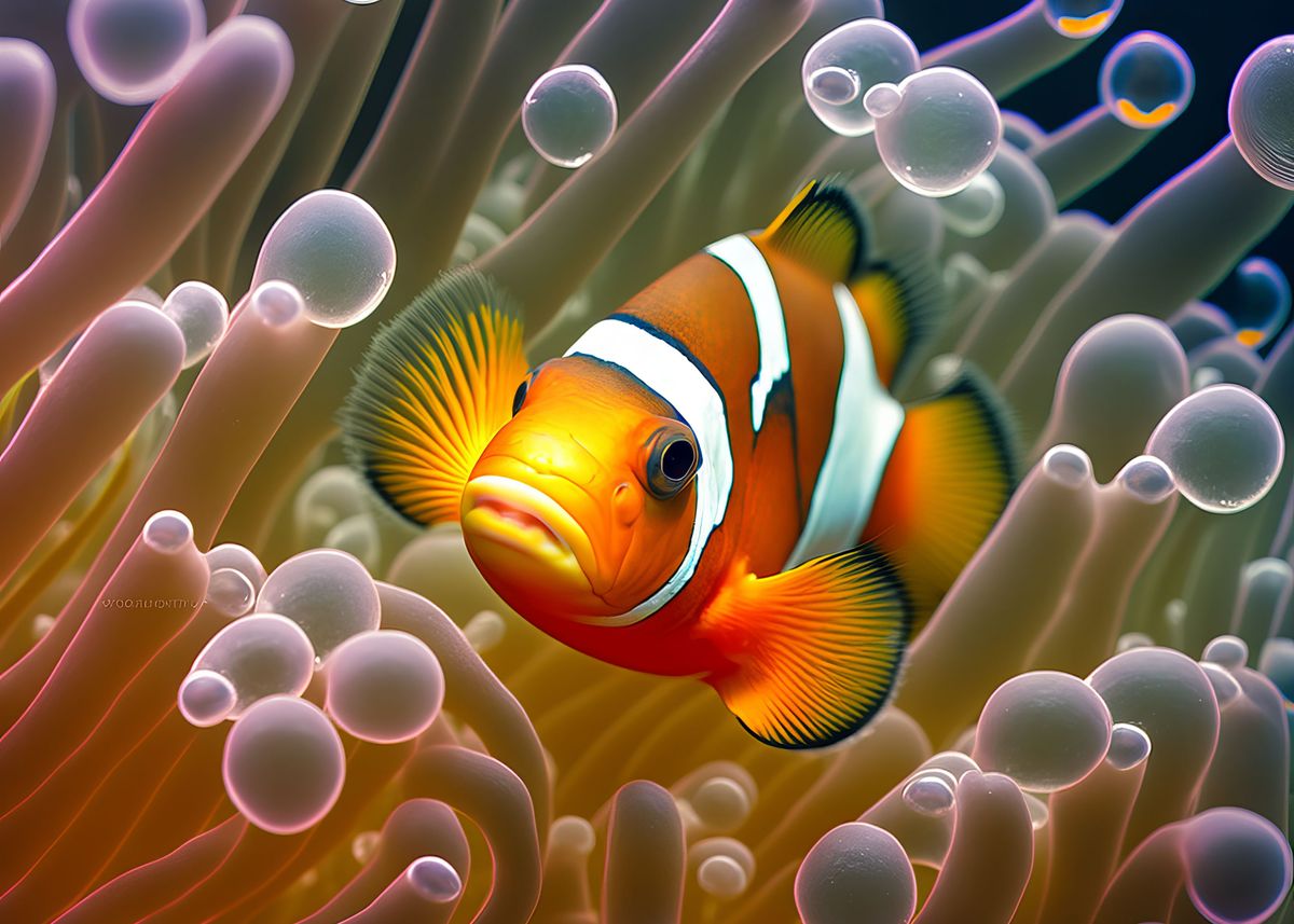 'Clownfish in Sea Anemone' Poster by Karen Foley | Displate