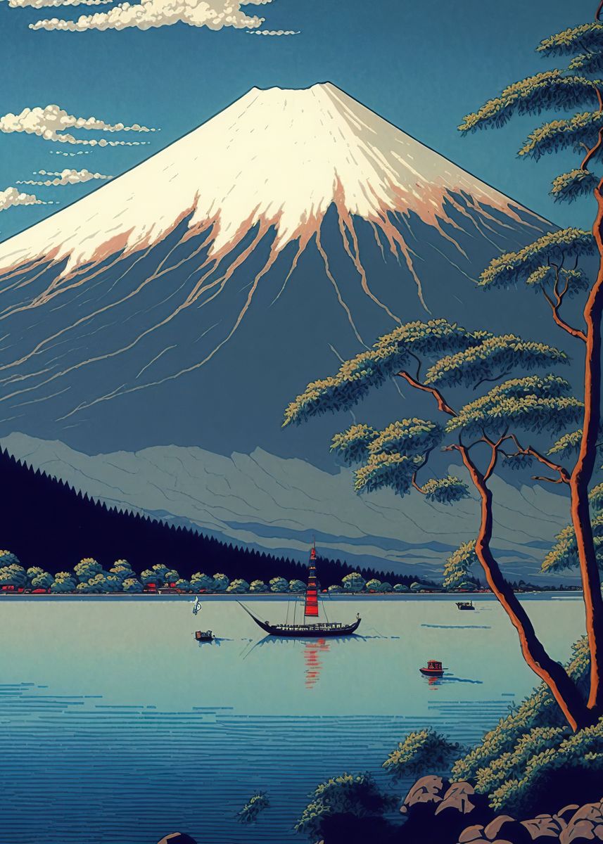 'Vintage Asian landscape' Poster, picture, metal print, paint by ...