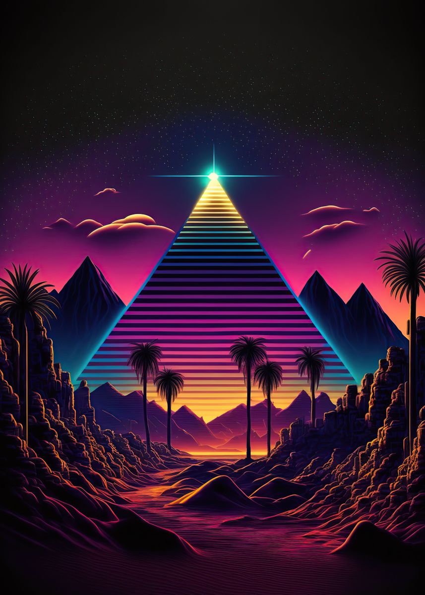 'A Pyramid in the Neon Sand' Poster, picture, metal print, paint by ...