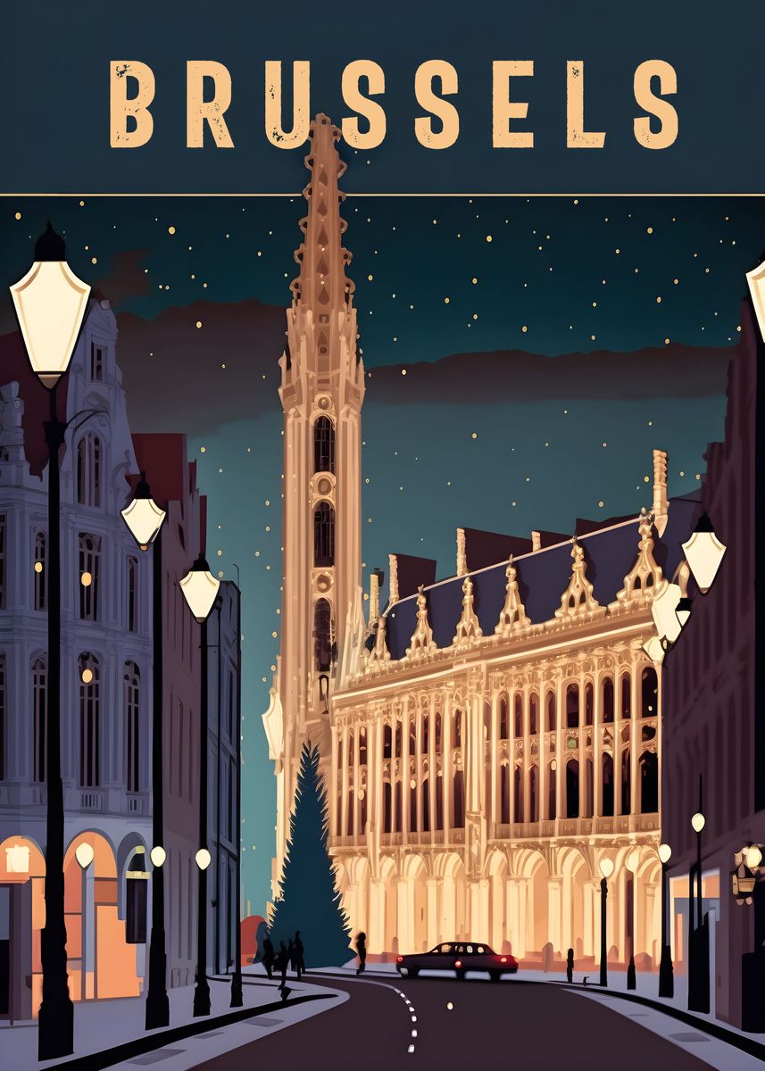 'Brussels Belgium Travel' Poster, picture, metal print, paint by Khloi Marinoy | Displate