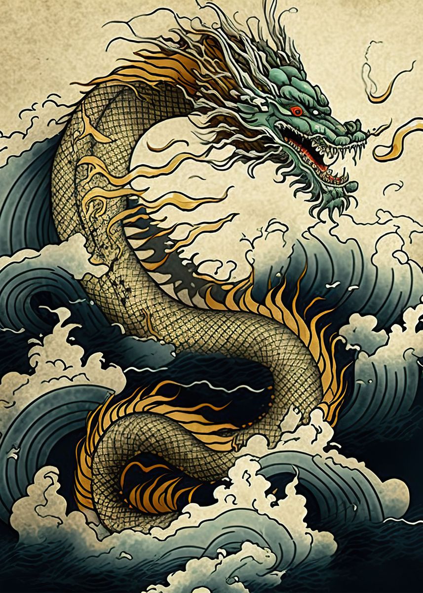 'Dragon in waves ' Poster, picture, metal print, paint by lauren akaety ...