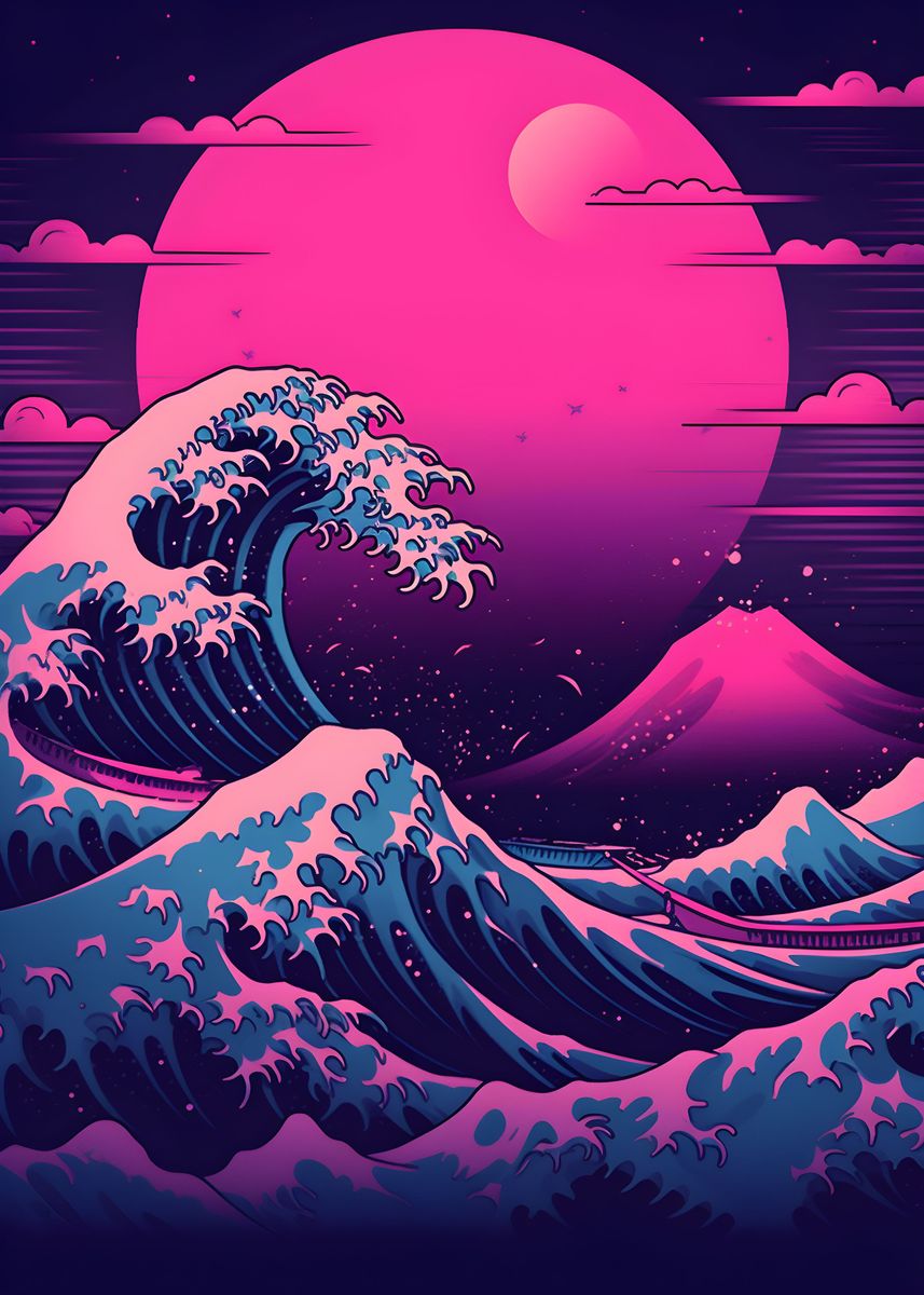 'Retro Japan Wave' Poster, picture, metal print, paint by David Pup ...