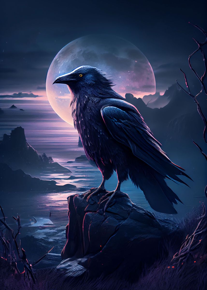 'Raven Moon' Poster, picture, metal print, paint by DecoyDesign | Displate