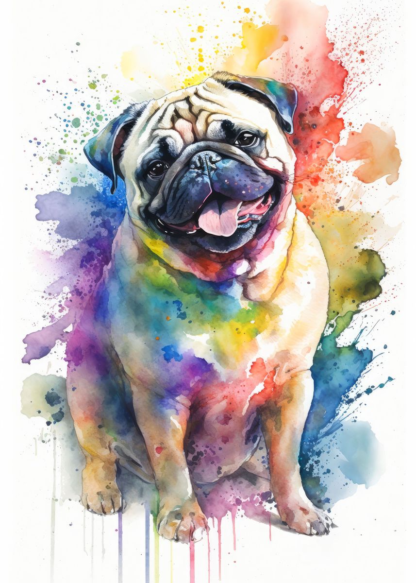 'Pug Dog Watercolor' Poster, picture, metal print, paint by Nick Lopez ...