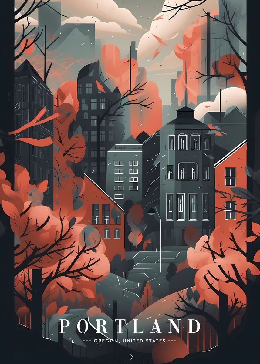 'Portland Urban skyline vie' Poster, picture, metal print, paint by ...