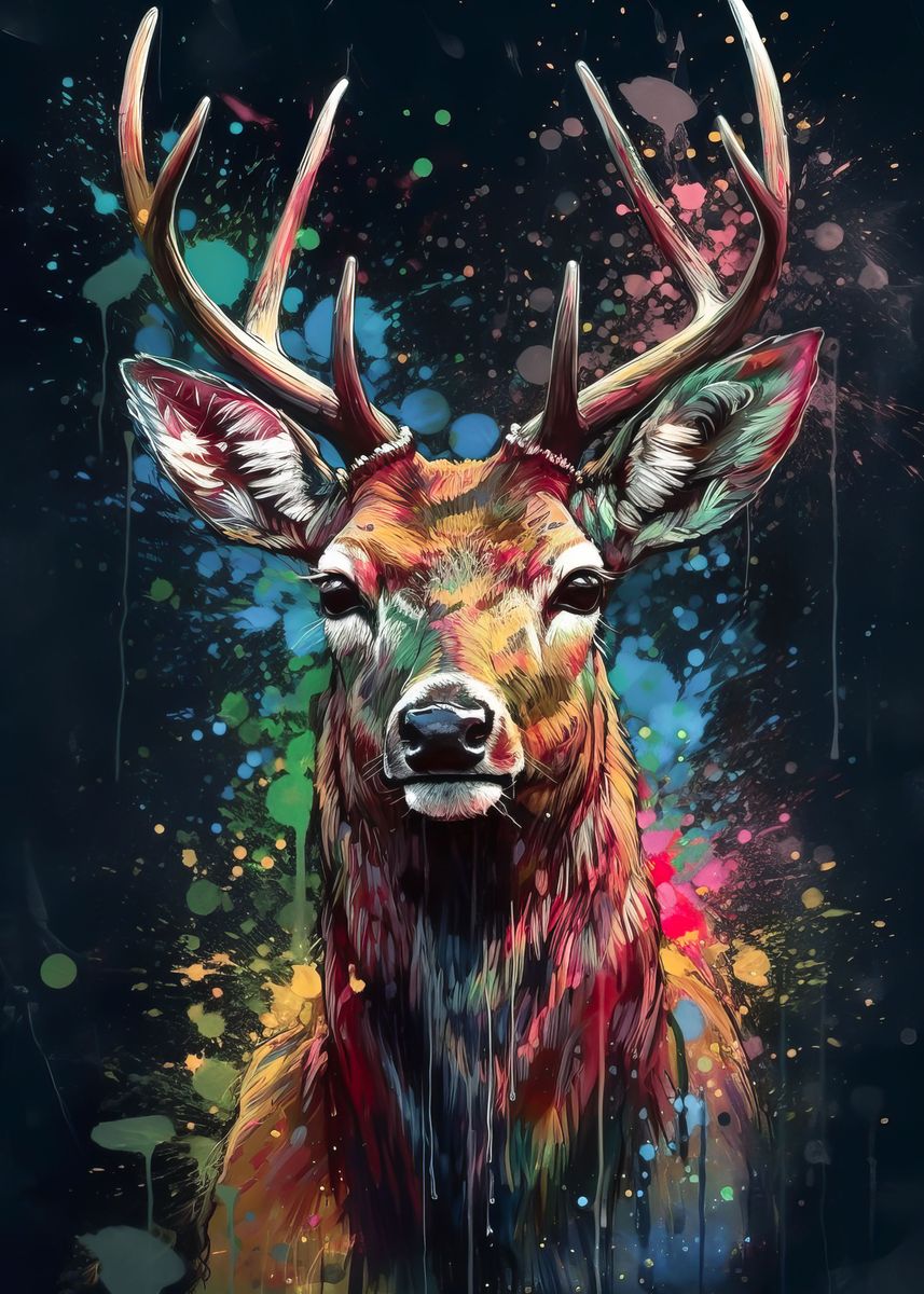 'Deer painting' Poster, picture, metal print, paint by Arnas Čemerka ...