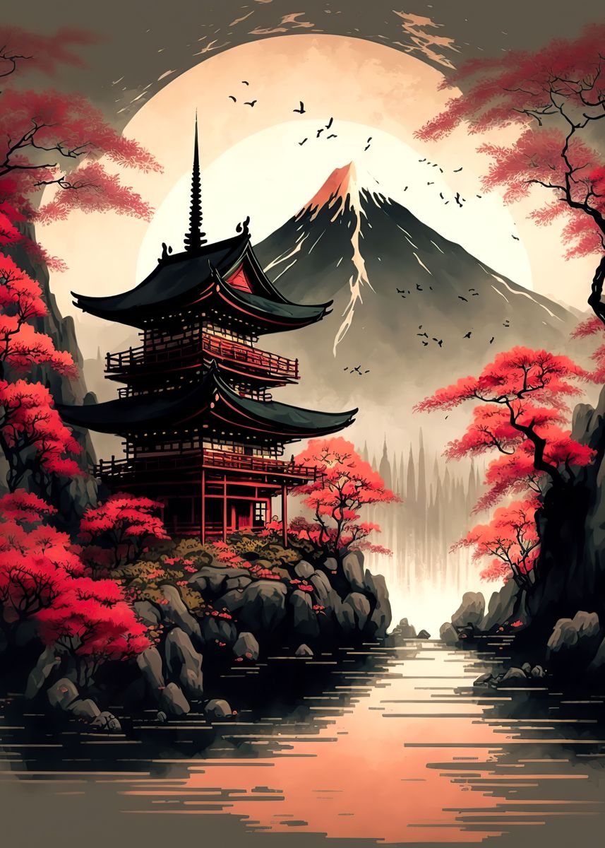 'Japanese landscape' Poster, picture, metal print, paint by Desiree ...