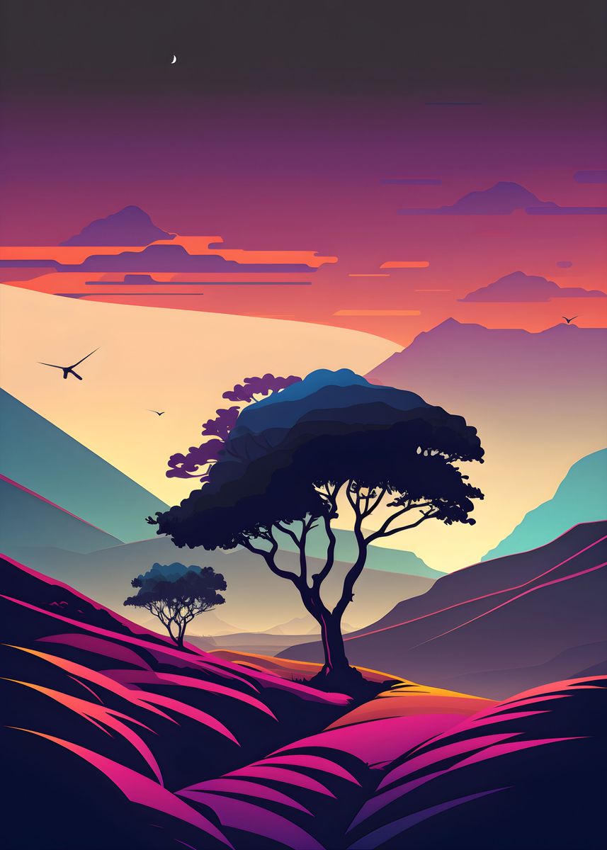 'Colorful landscape' Poster, picture, metal print, paint by ...