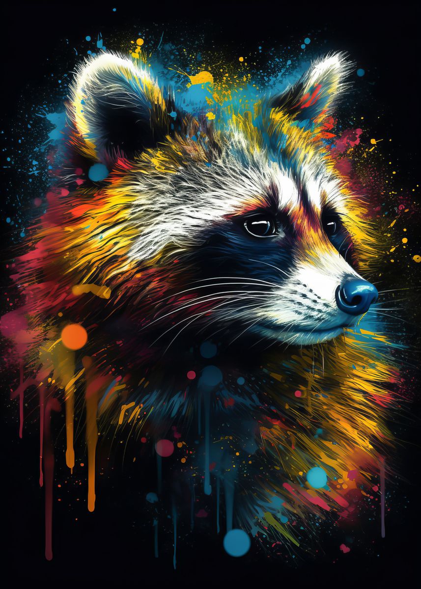 'Racoon painting' Poster, picture, metal print, paint by Karolina ...