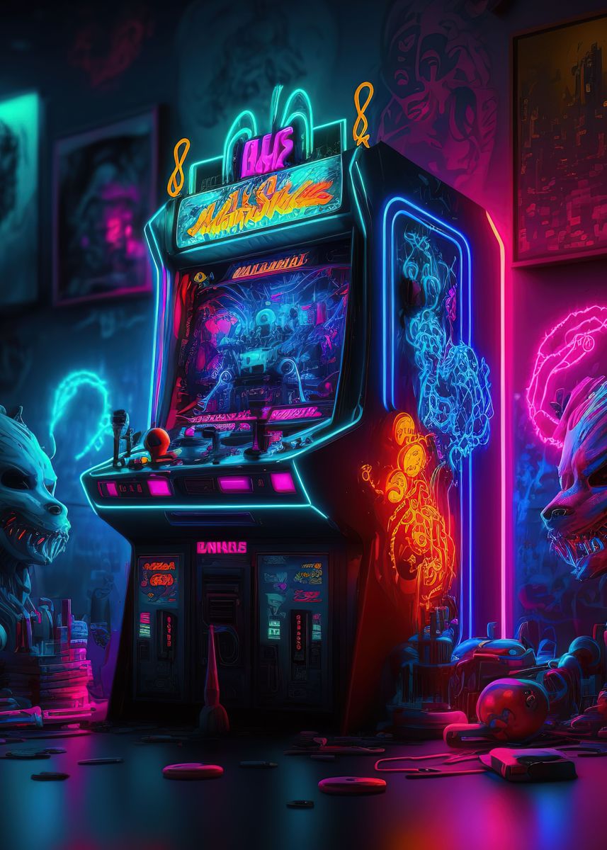 'gaming neon art' Poster, picture, metal print, paint by Jena | Displate