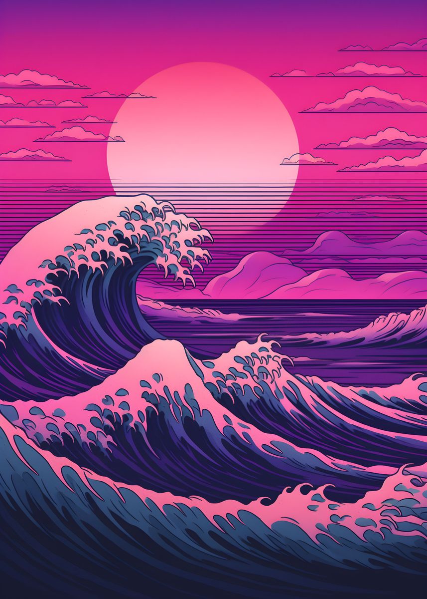 'Retro Japan Wave' Poster, picture, metal print, paint by David Pup ...