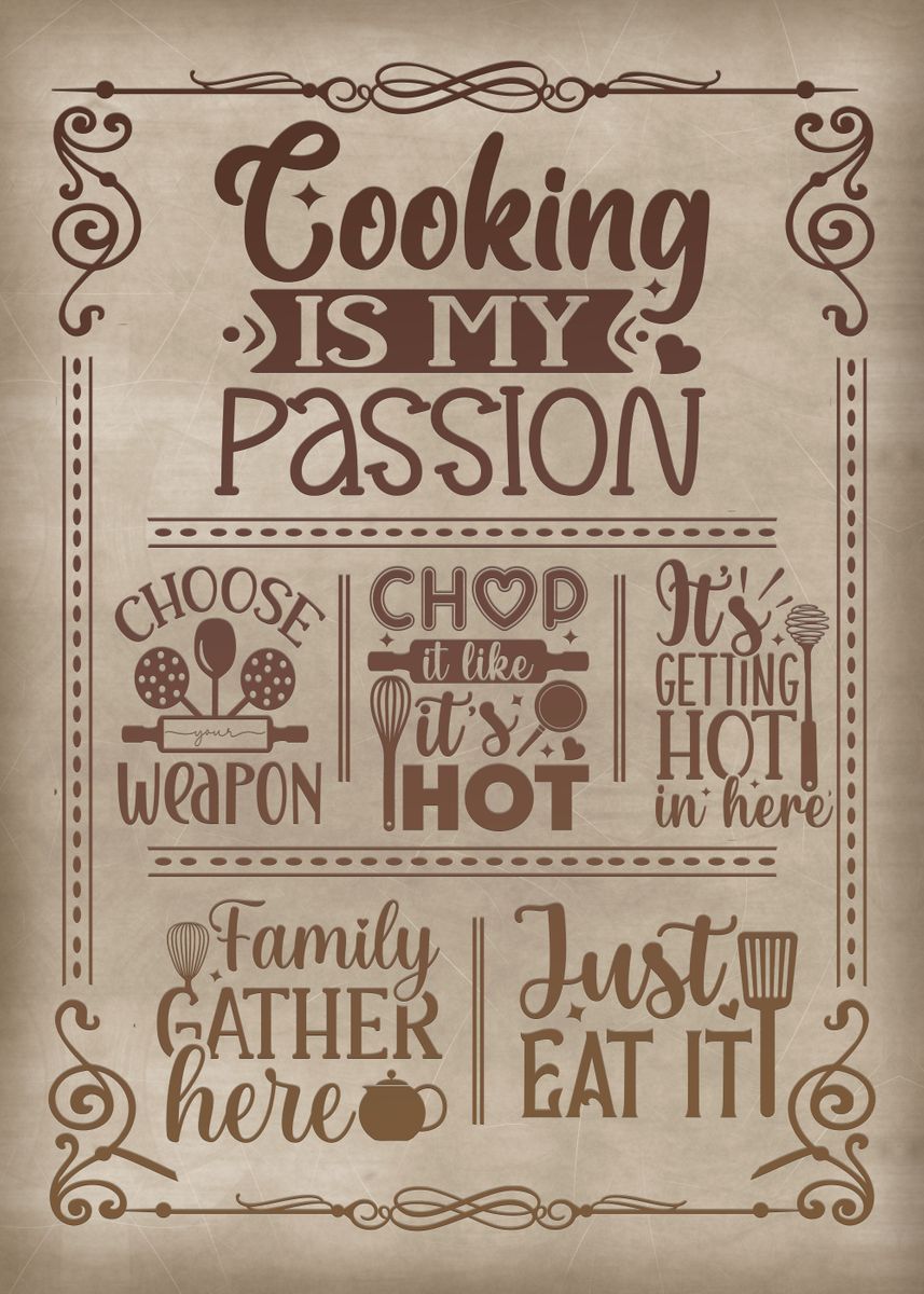 'Kitchen Sign Cooking ' Poster, picture, metal print, paint by XandYart ...