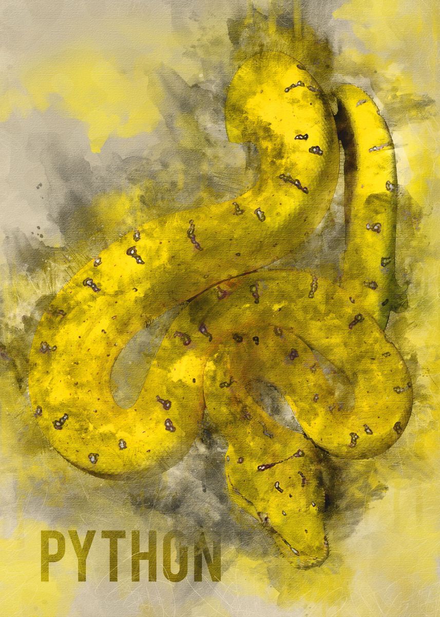 'Yellow Python' Poster, picture, metal print, paint by Madooza | Displate