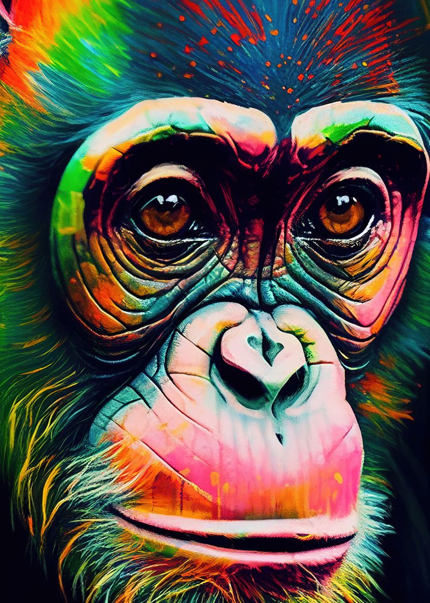 'Colorful Monkey Animals' Poster, picture, metal print, paint by ...