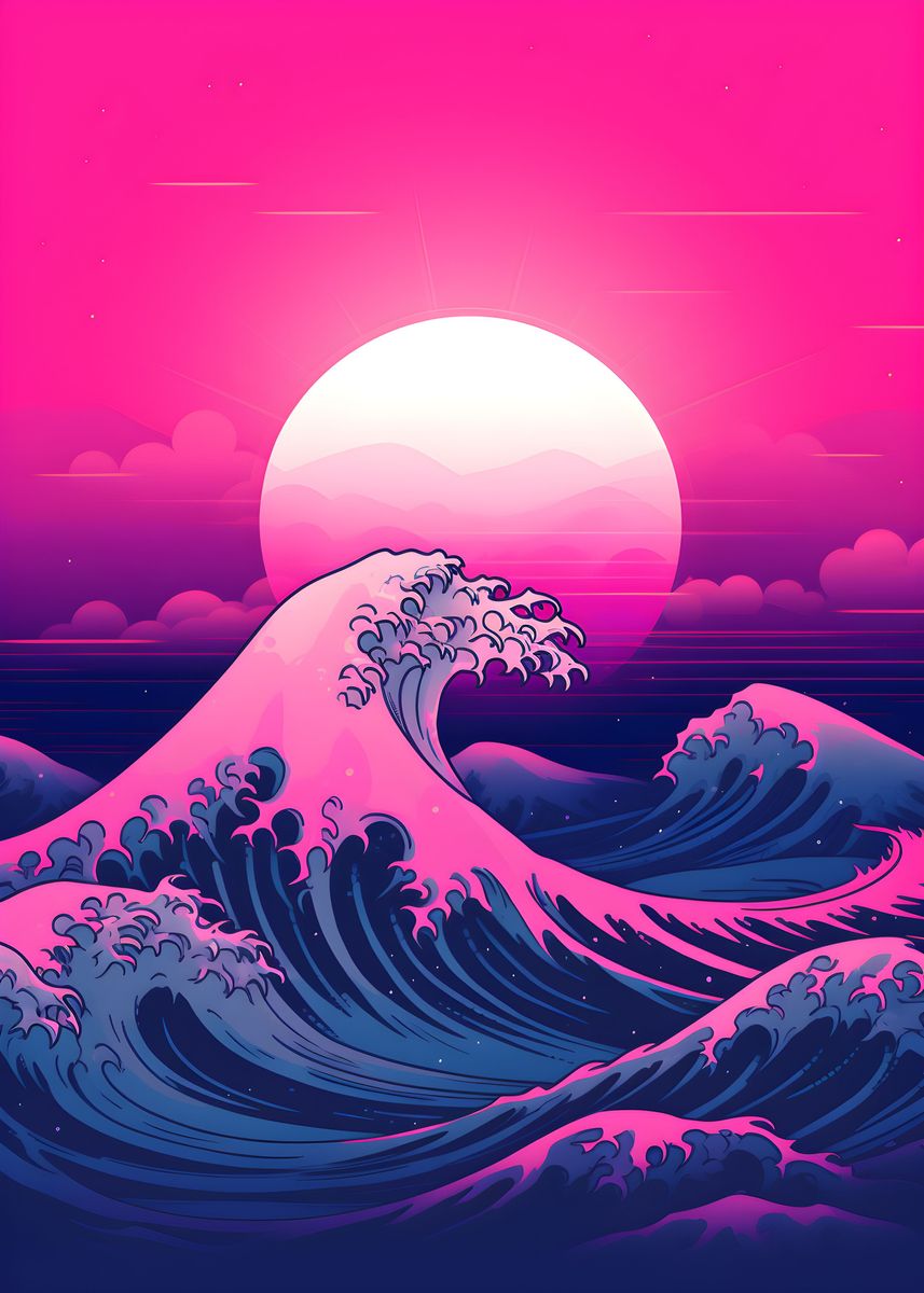 'Retro Japan Wave' Poster, picture, metal print, paint by David Pup ...