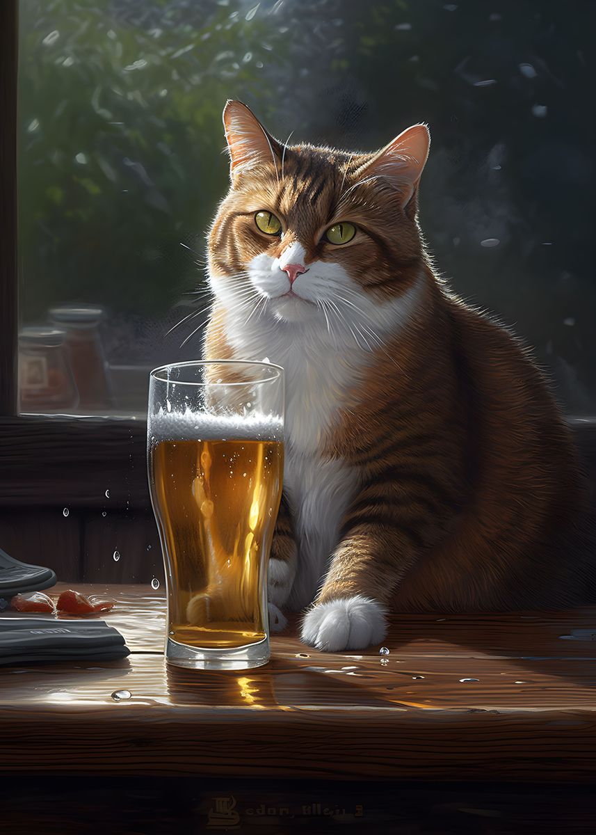'Sad Cat Beer' Poster, picture, metal print, paint by Elvira A. Nguyen ...