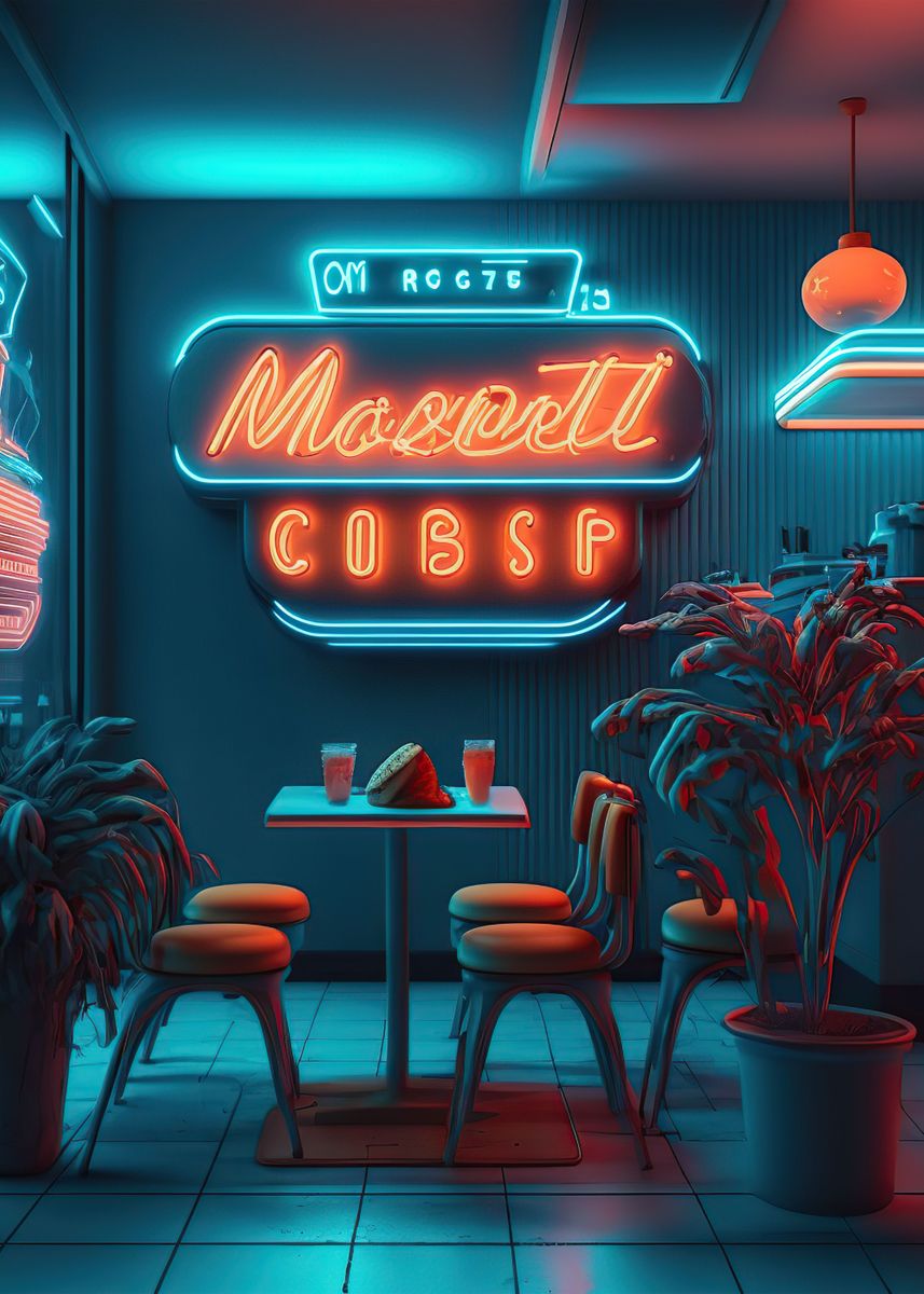 'Neon Food' Poster, picture, metal print, paint by Anime Poster | Displate