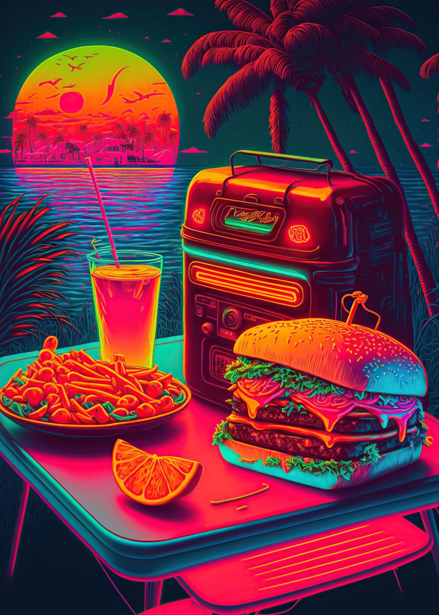 'Neon Food' Poster, picture, metal print, paint by Anime Poster | Displate
