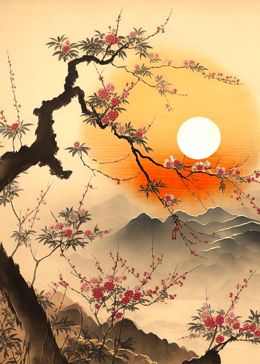 'Japanese cherry blossoms' Poster, picture, metal print, paint by ...