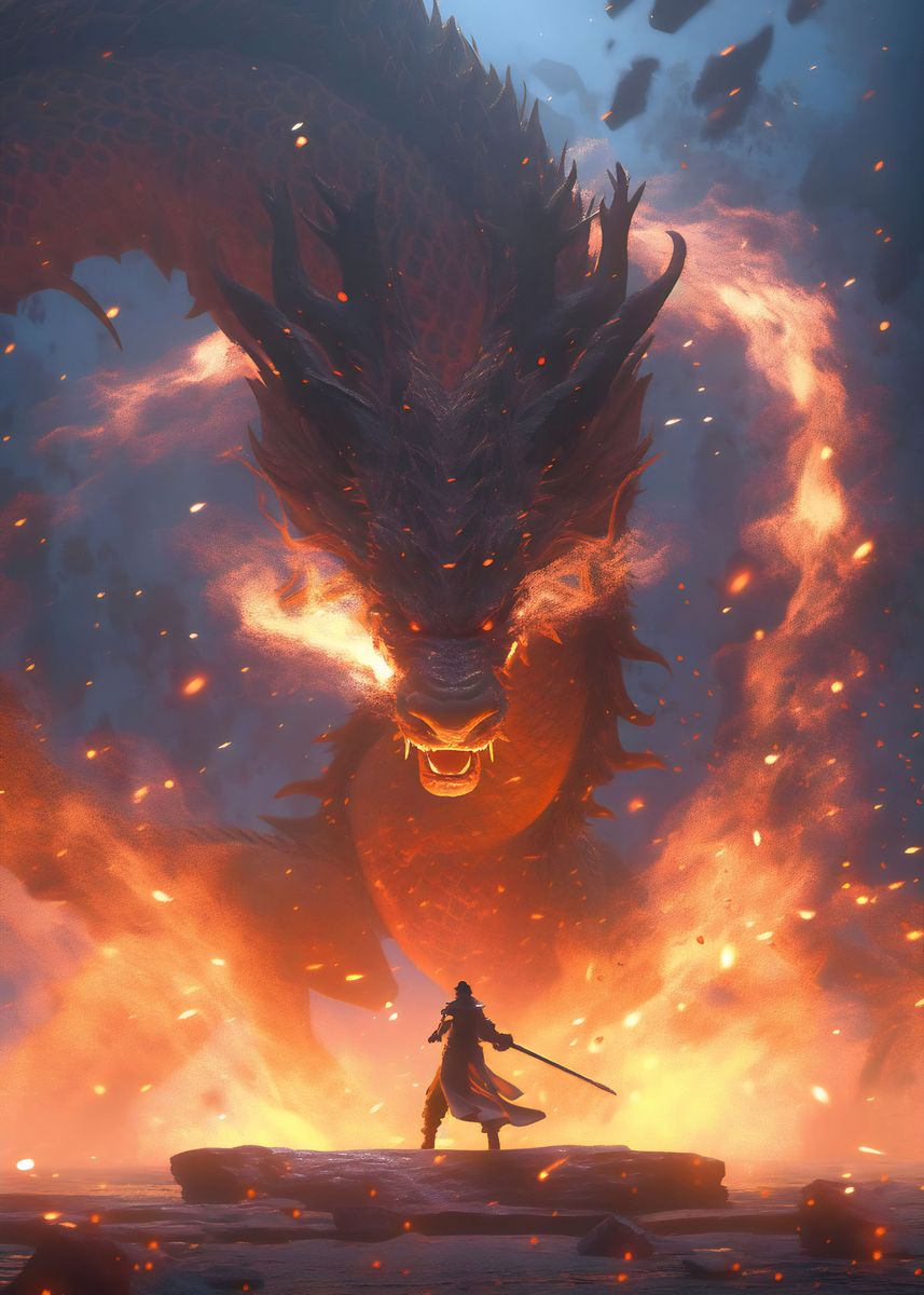 'Dragon vs samurai' Poster, picture, metal print, paint by Nathan Ponty ...