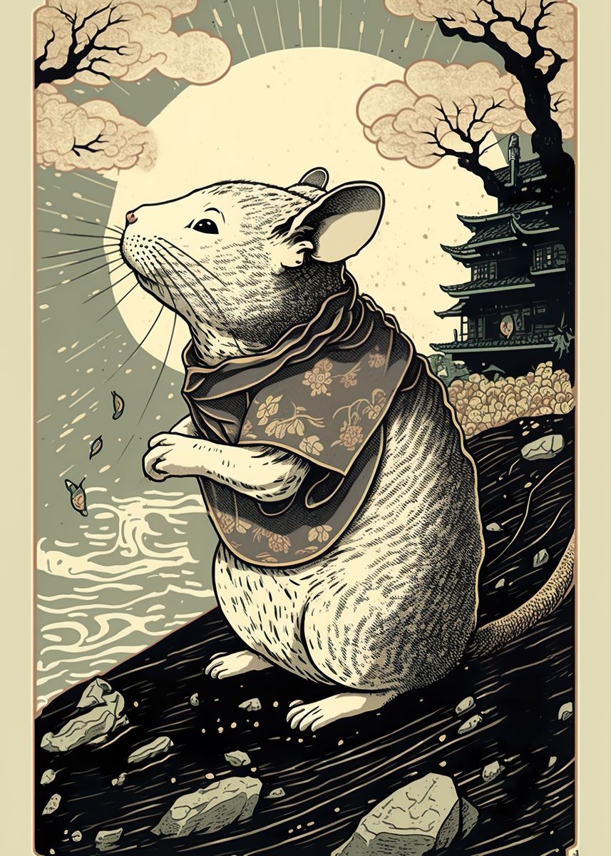 'Mouse Ukiyo e Japan China' Poster, picture, metal print, paint by ...