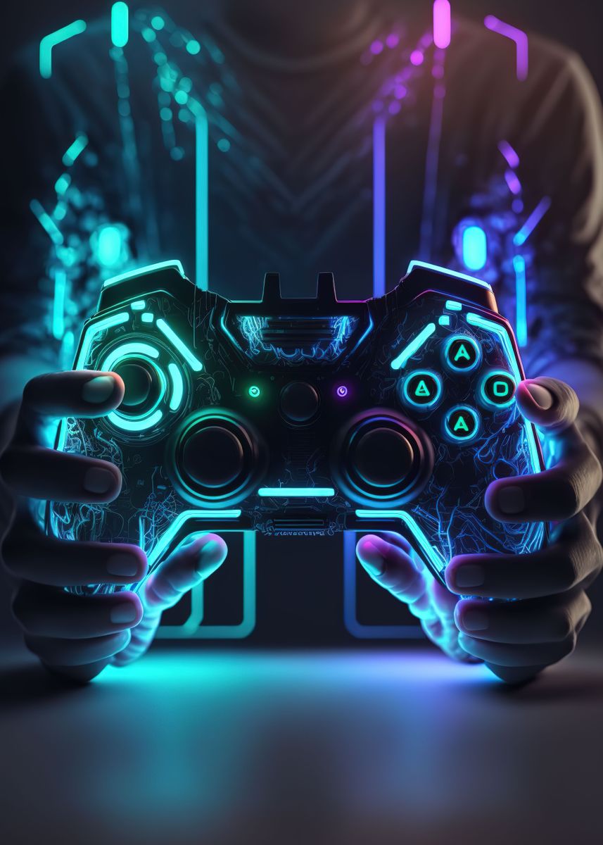 'gaming neon art' Poster, picture, metal print, paint by Jena | Displate