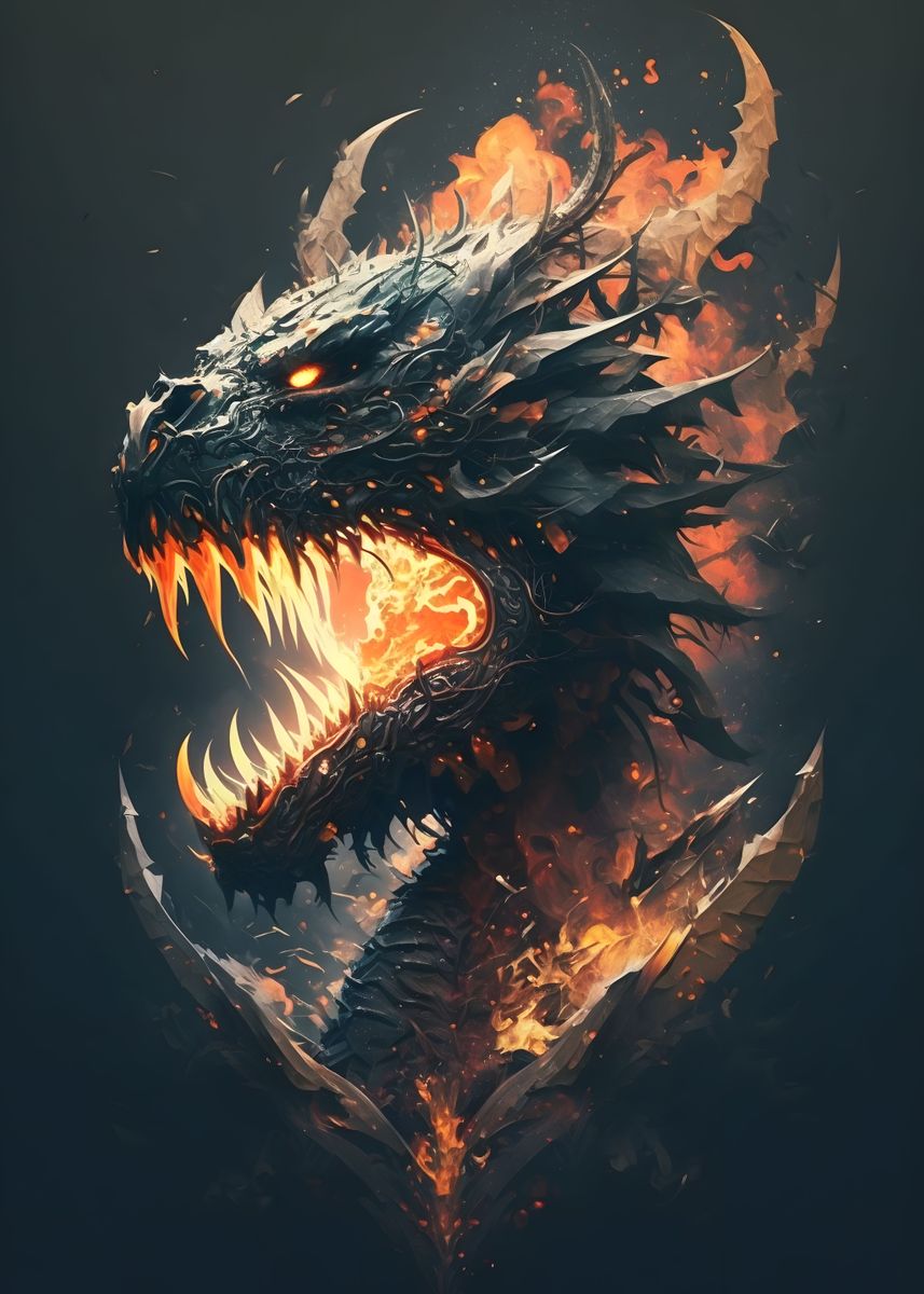 'Powerful Dragon in fire' Poster, picture, metal print, paint by ...
