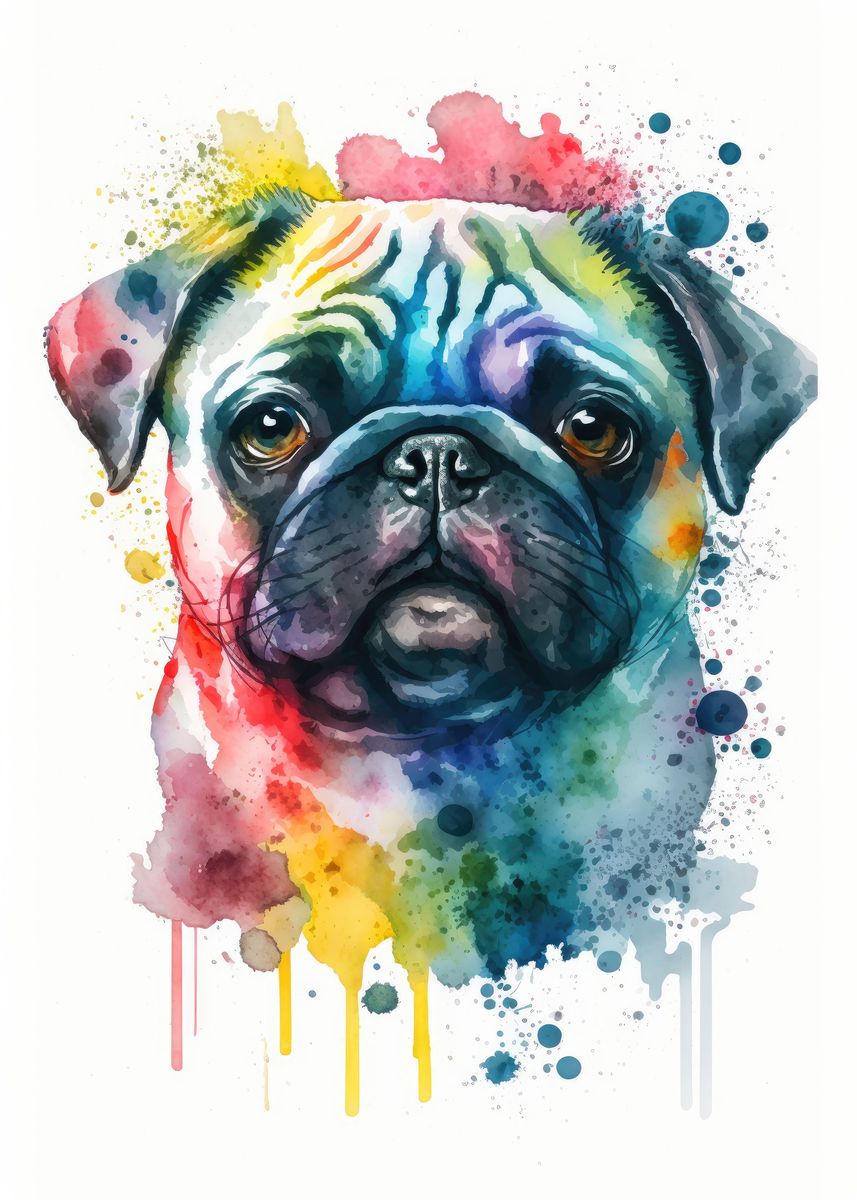 'Pug Dog Watercolor' Poster, picture, metal print, paint by Nick Lopez ...