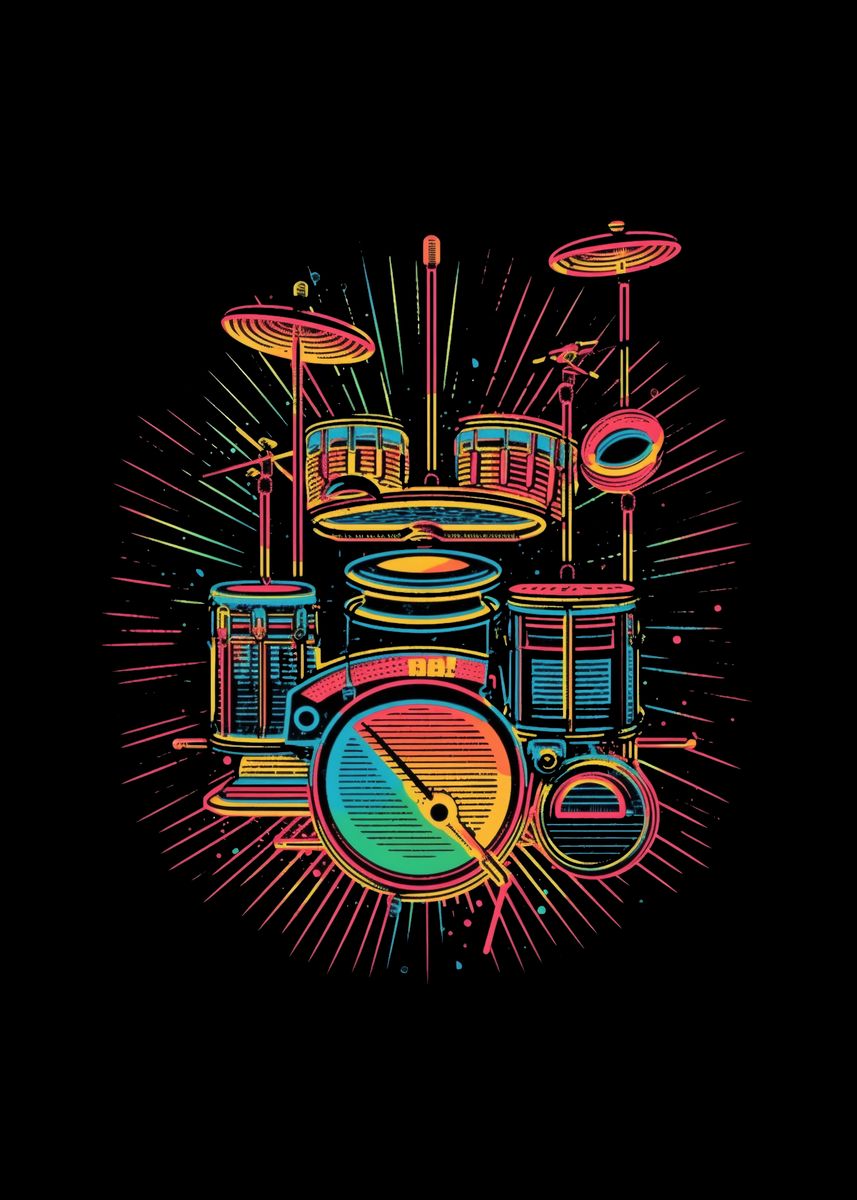 'Drummer Drum Set 80s Retro' Poster by CrownMerch | Displate