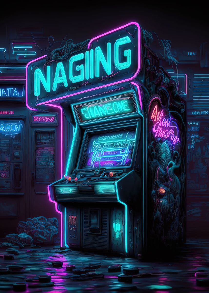'gaming neon art' Poster, picture, metal print, paint by Jena | Displate