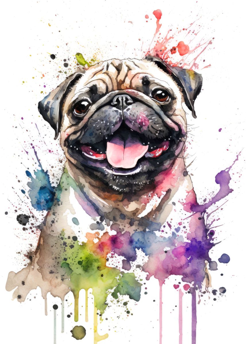 'Pug Dog Watercolor' Poster, picture, metal print, paint by Nick Lopez ...