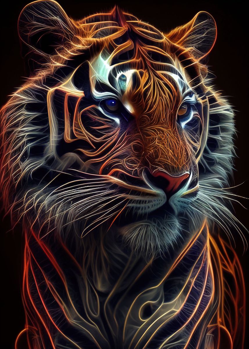 'Tiger Face Fractalius' Poster, picture, metal print, paint by ...
