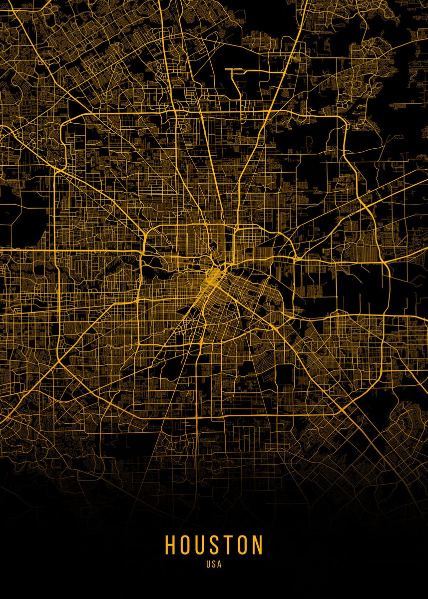 'Houston golden map' Poster, picture, metal print, paint by Arturo Vivo ...