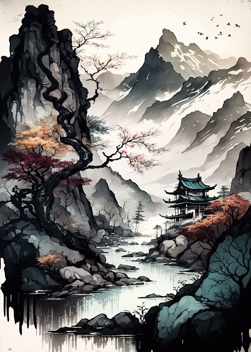 'Chinese landscape' Poster, picture, metal print, paint by ...
